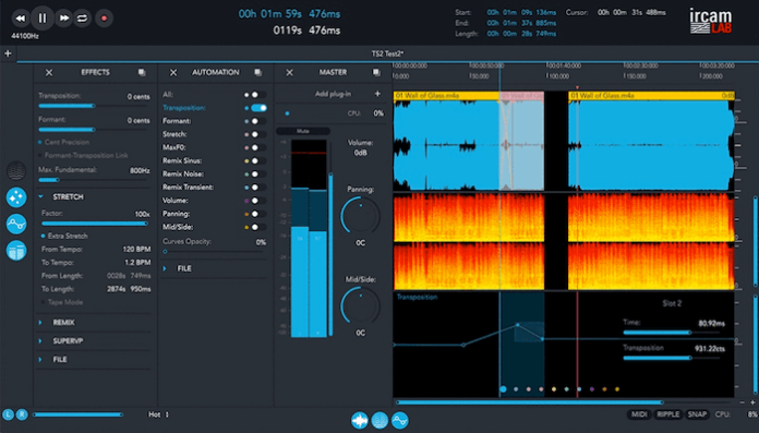 Software with various digital audio editing functions, IrcamLAB “TS2 ...
